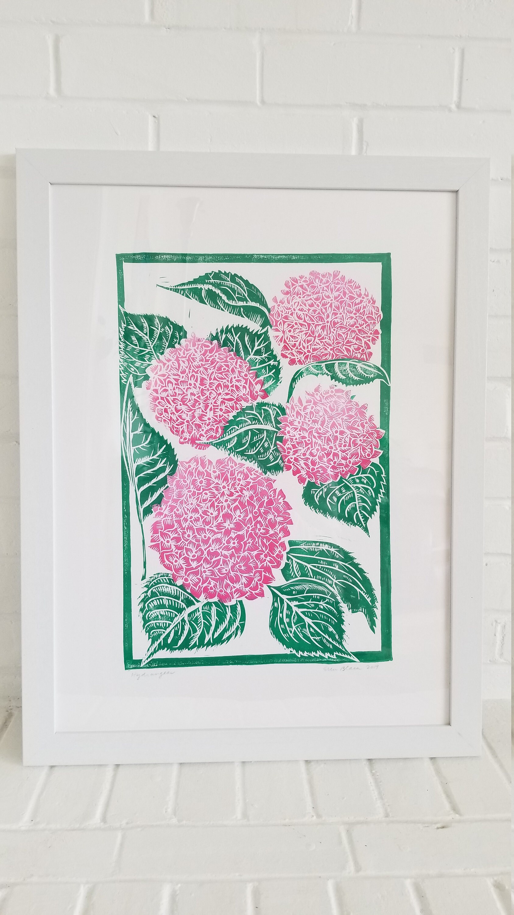 Hydrangeas, bright pink block print - Etsy.de