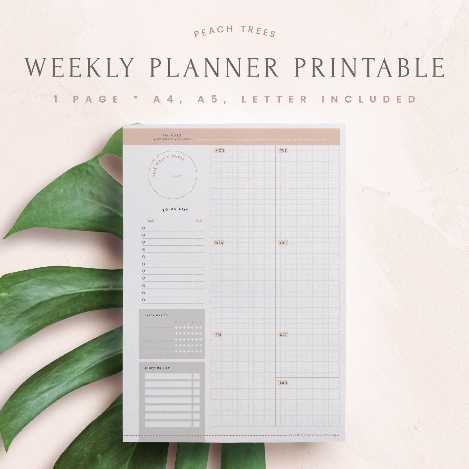 Weekly Grid Planner Printable, Week Organizer, A4 Weekly Planner ...