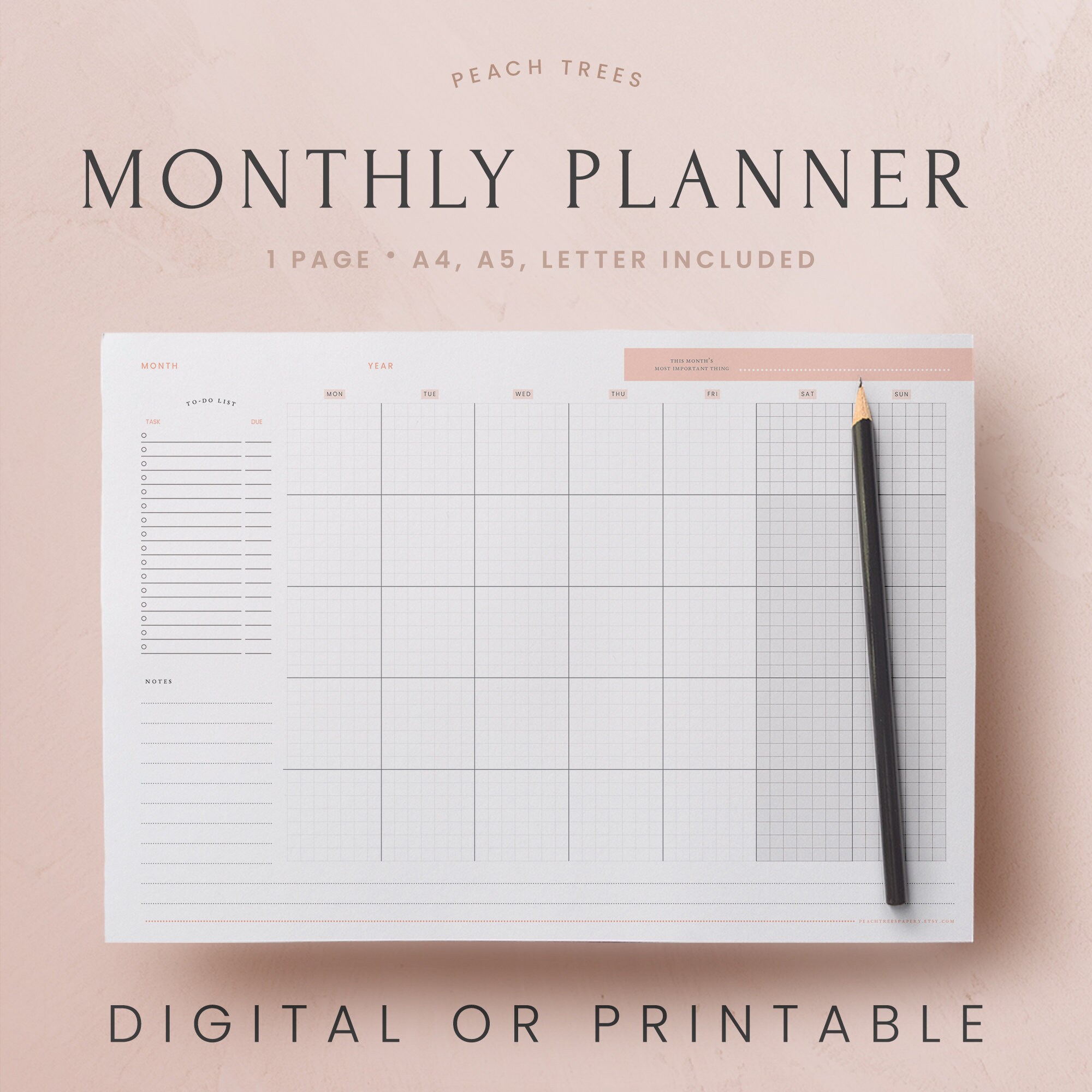 Monthly Grid Digital & Printable Planner, Undated Month Organizer, A4 ...
