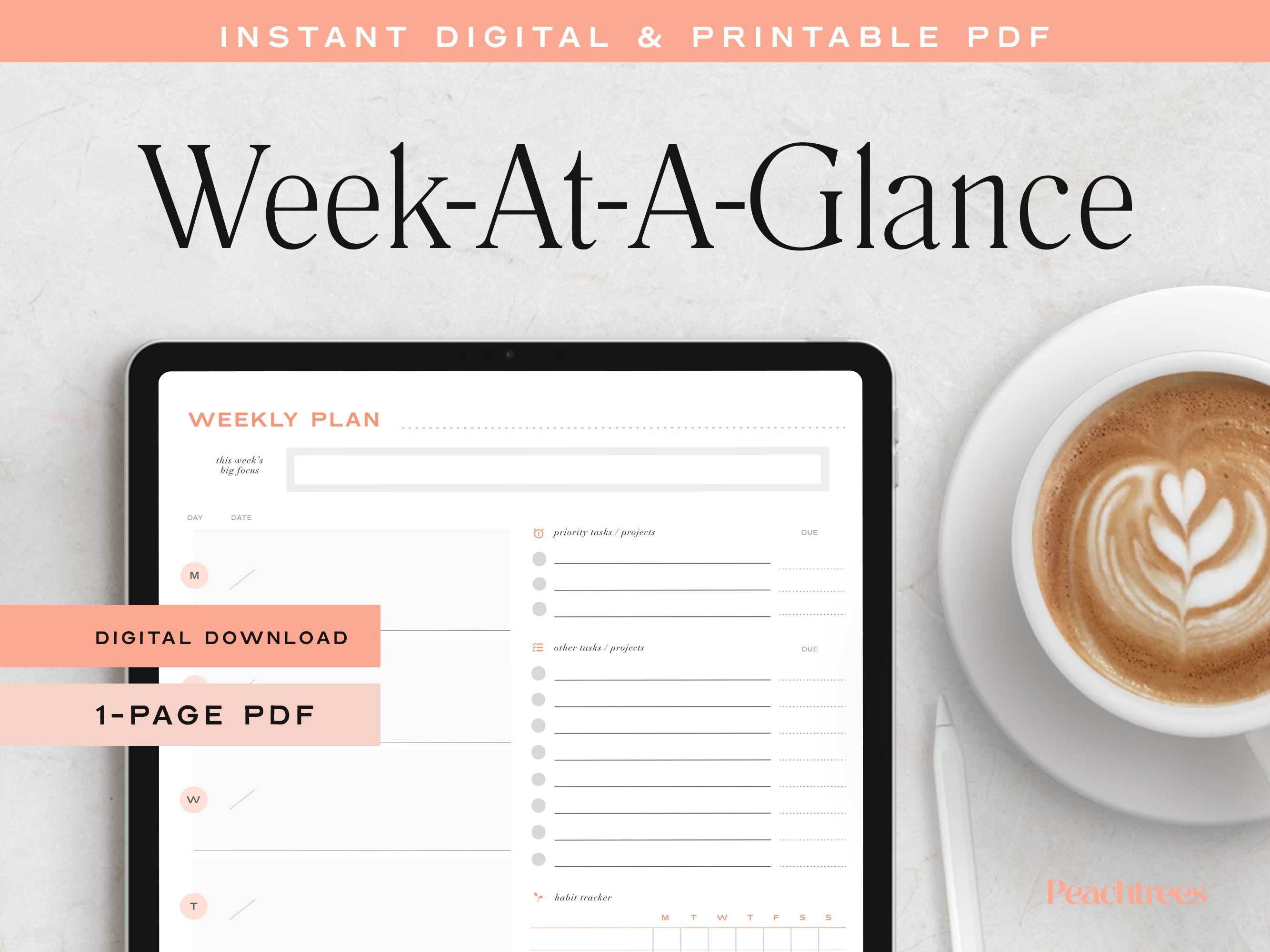 Week-at-a-glance Undated Weekly Spread, Minimalist Digital Planner ...