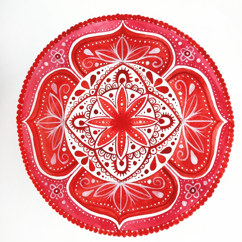 Root Chakra Mandala Art Original Watercolor and Ink Hand Drawn Artwork ...