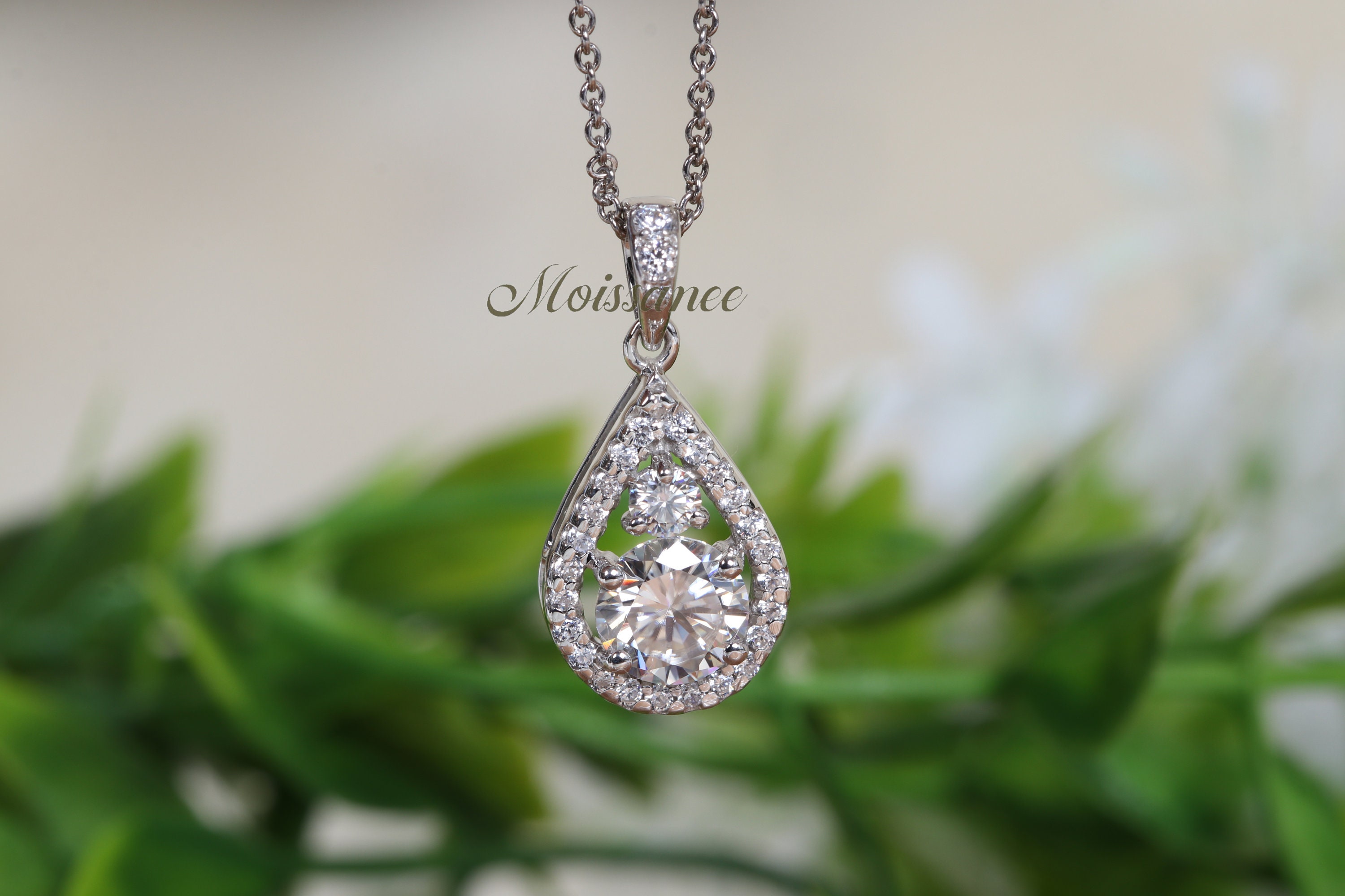 Moissanite Tear Drop Style Delicate Pendant Necklace For | Etsy Moissanite Tear Drop Style Delicate Pendant Necklace For | Etsy