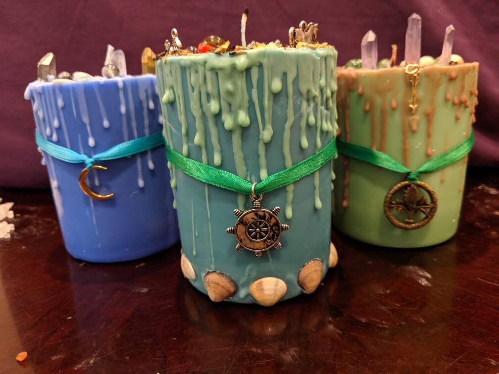 Neptune's Current - Ritual Deity Spell Candle With Herbs and Gemstones ...