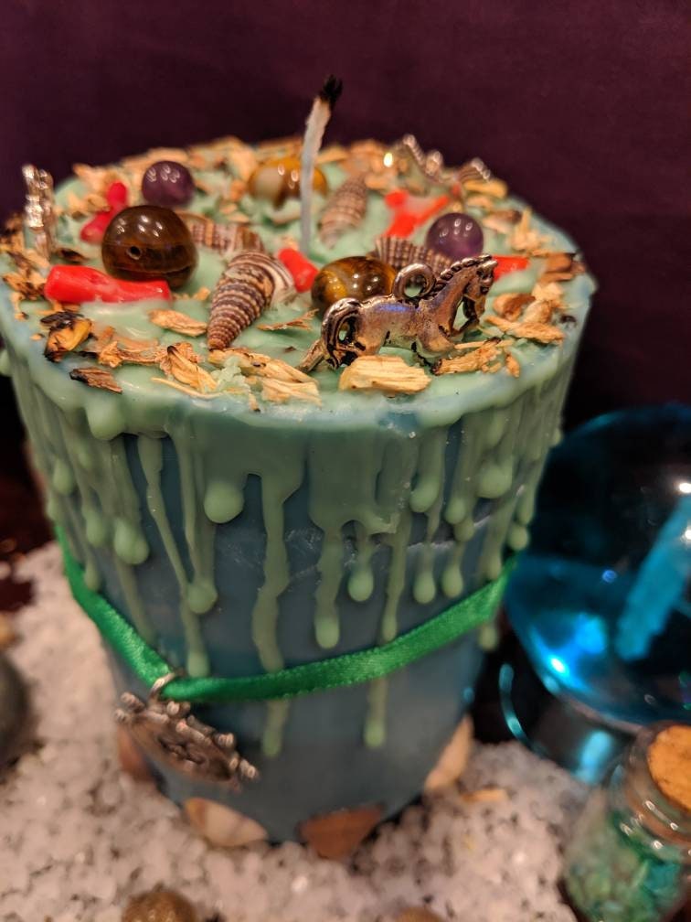 Neptune's Current - Ritual Deity Spell Candle With Herbs and Gemstones ...