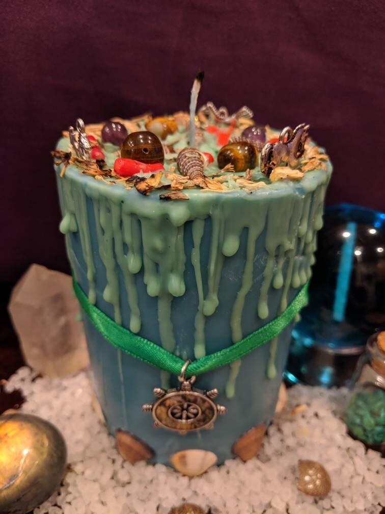 Neptune's Current - Ritual Deity Spell Candle With Herbs and Gemstones ...