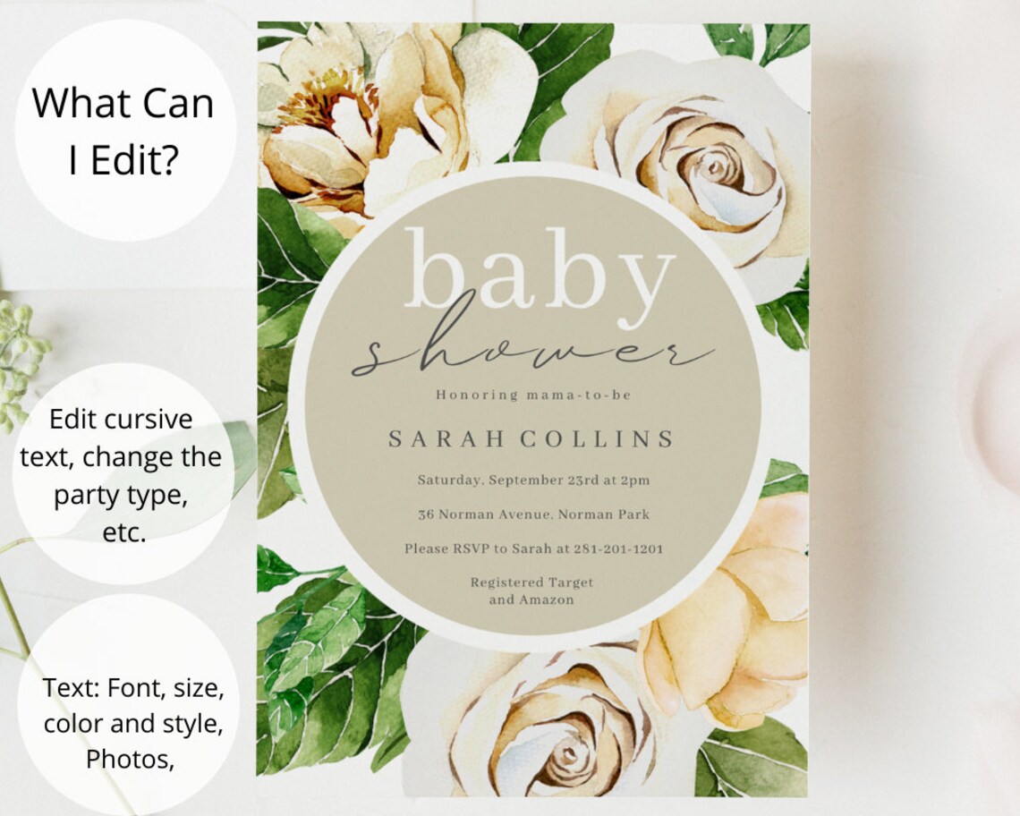 Spring Baby Shower Invitation Template White Floral Baby - Etsy