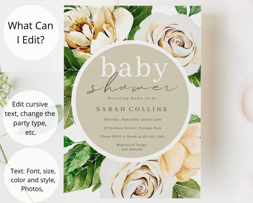 Spring Baby Shower Invitation Template White Floral Baby - Etsy