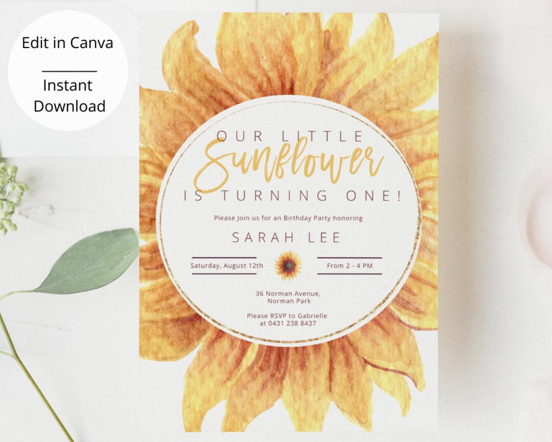 Sunflower Birthday Party Invite, Floral Birthday Party Invitation, Our ...
