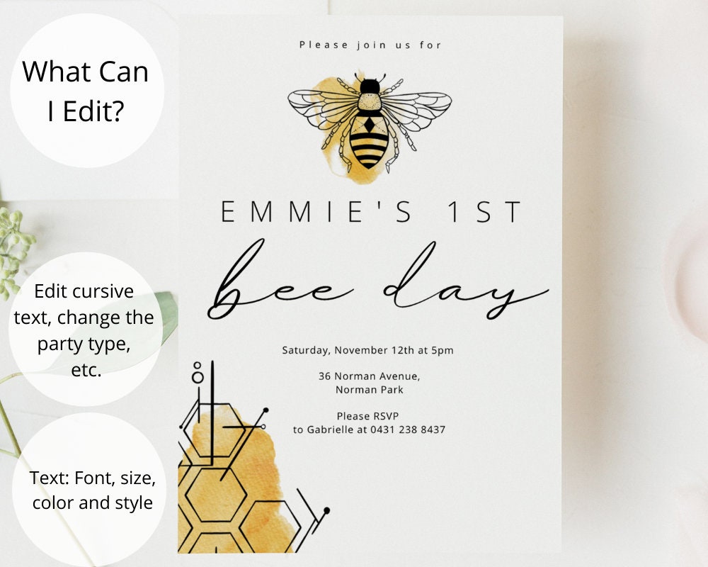 Bee Themed Birthday Party Invitation First Birthday Party - Etsy