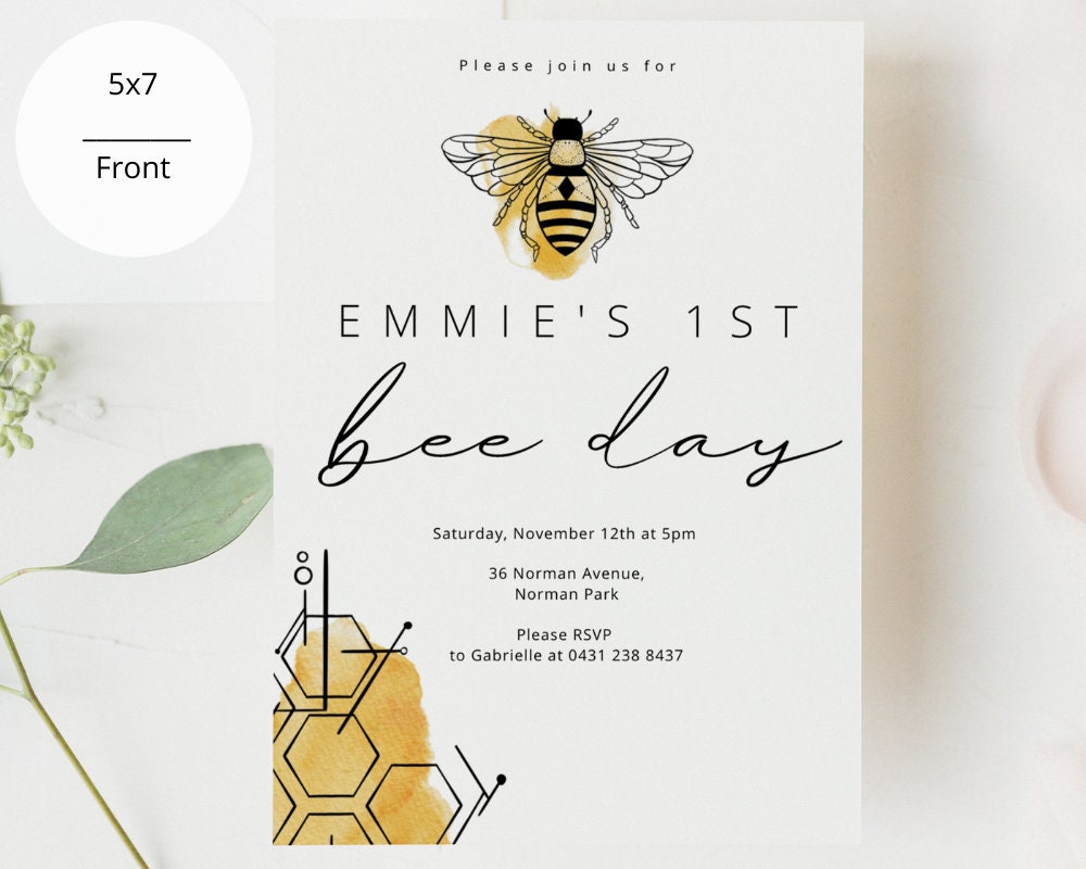 Bee Themed Birthday Party Invitation First Birthday Party - Etsy