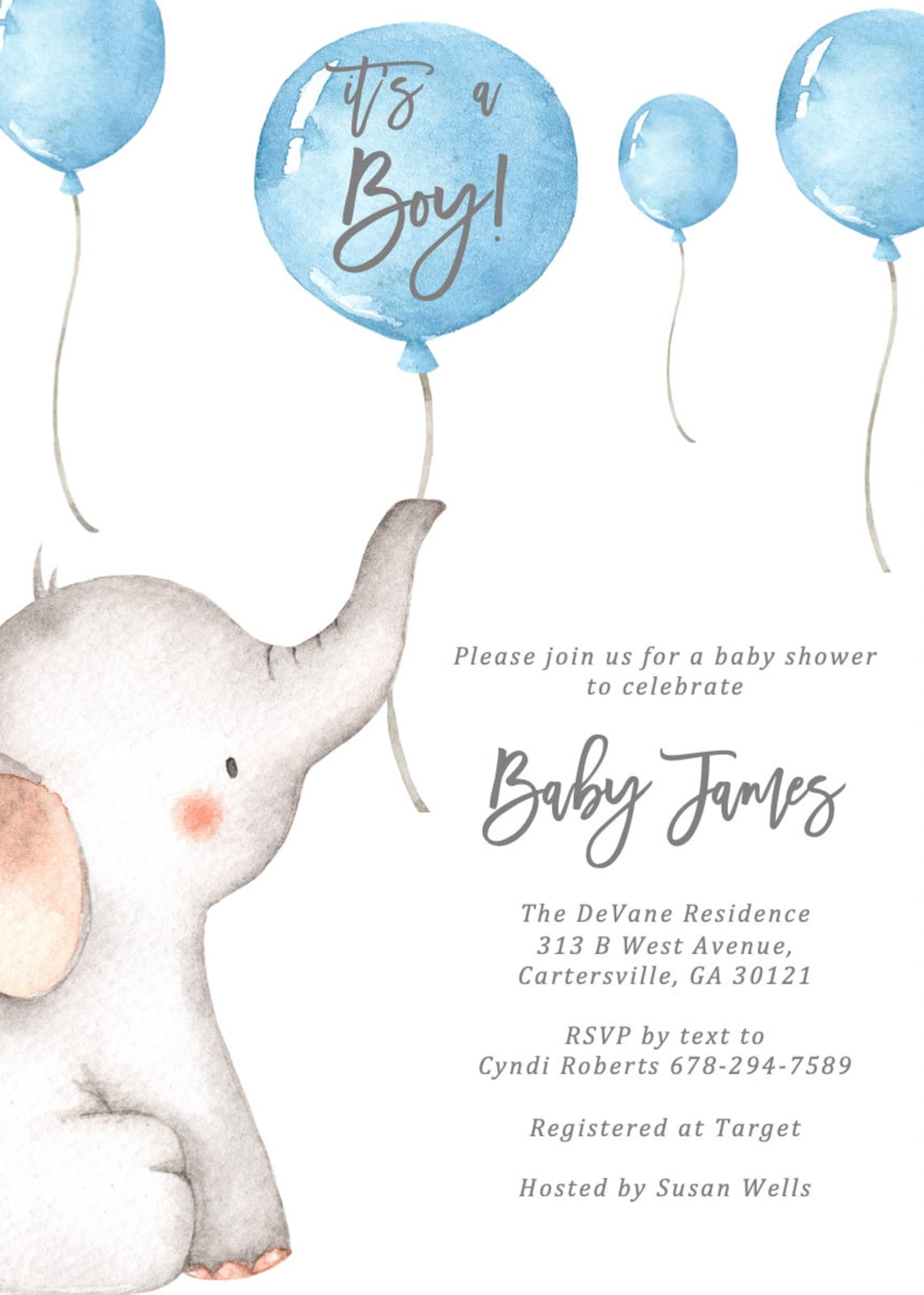 Elephant Baby Shower Invitation Elephant Invitation Instant - Etsy