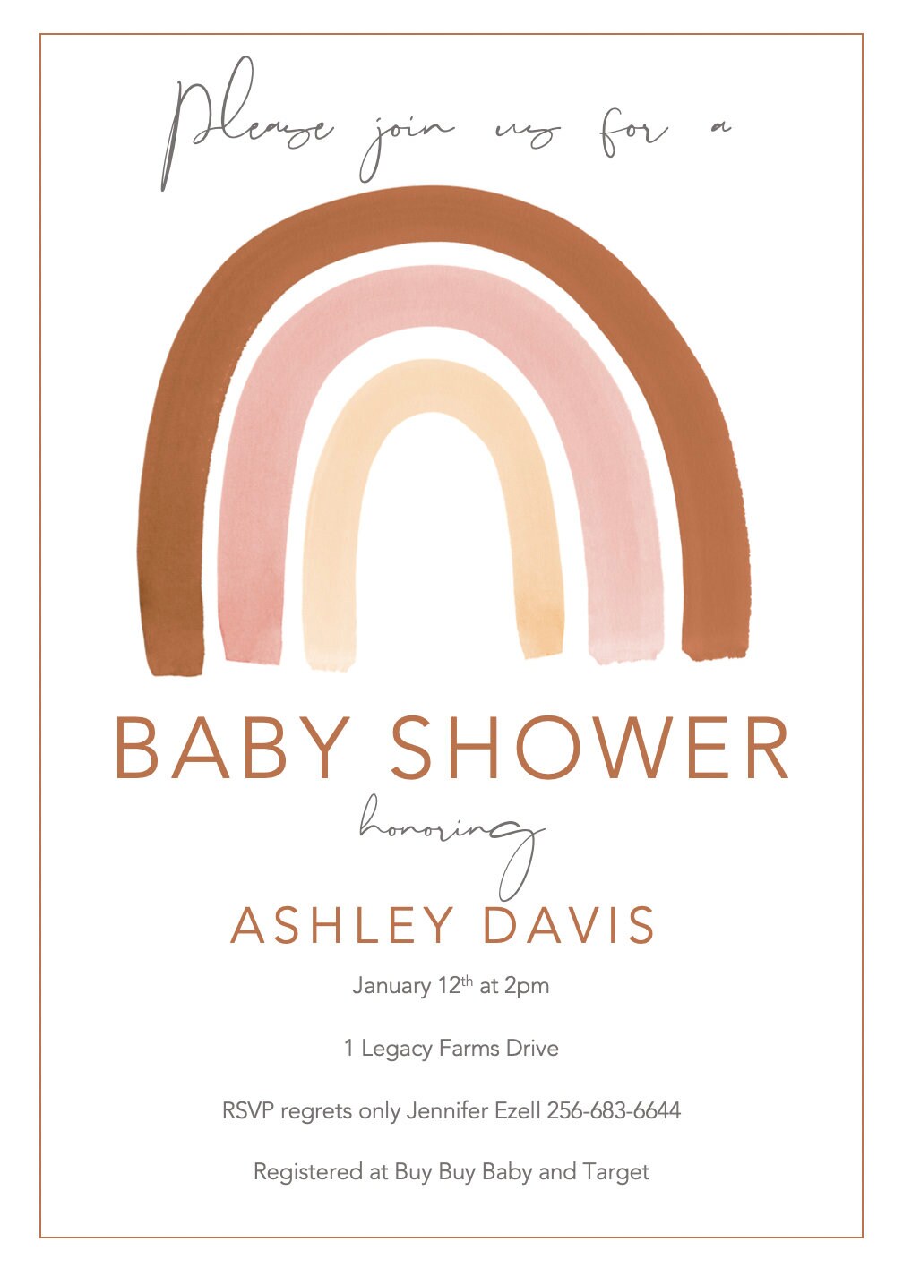 Rainbow Baby Shower Invitation Girl Baby Shower Invitation | Etsy