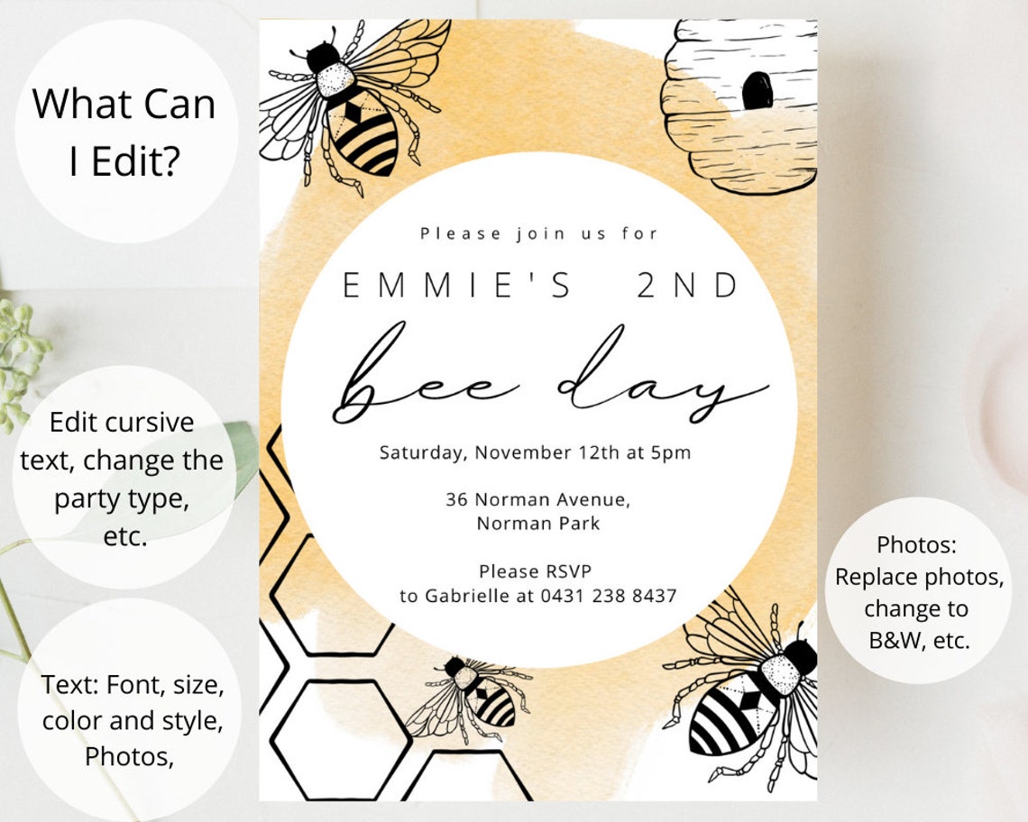 Bee Themed Birthday Party Invitation Second Birthday Party - Etsy
