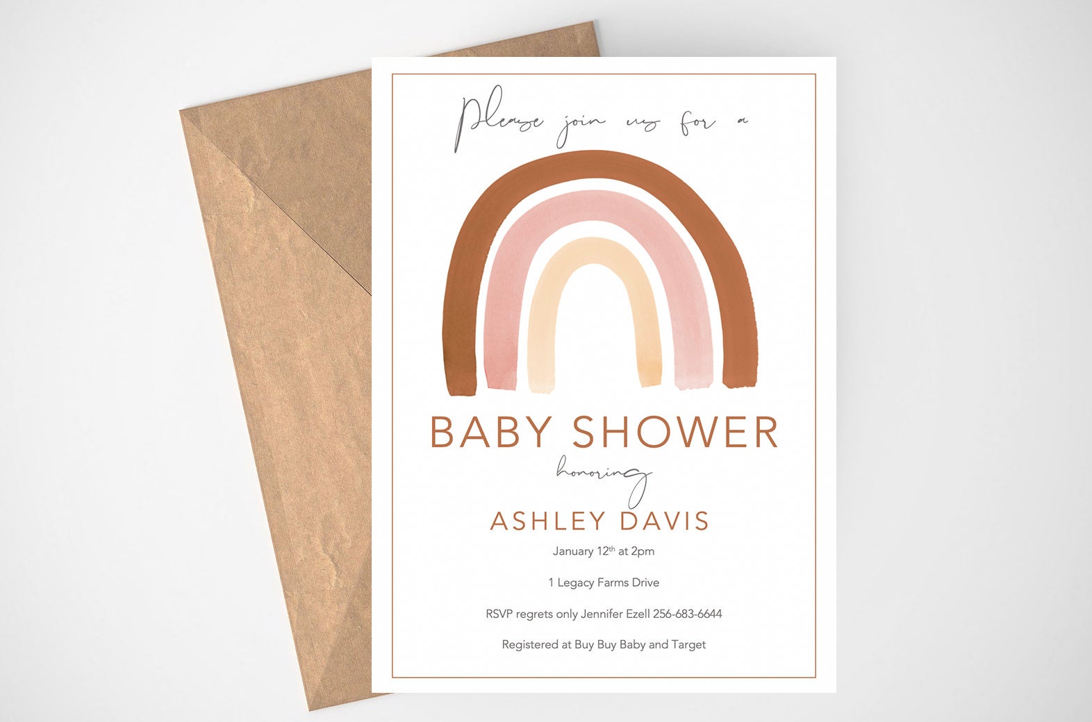 Rainbow Baby Shower Invitation Girl Baby Shower Invitation | Etsy
