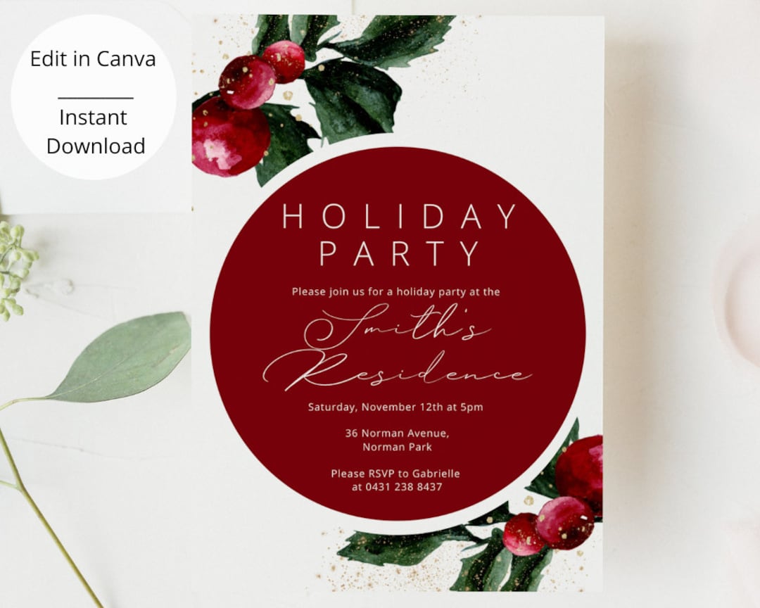 Christmas Party Invitation, Simple Holiday Party Invitation, Christmas ...