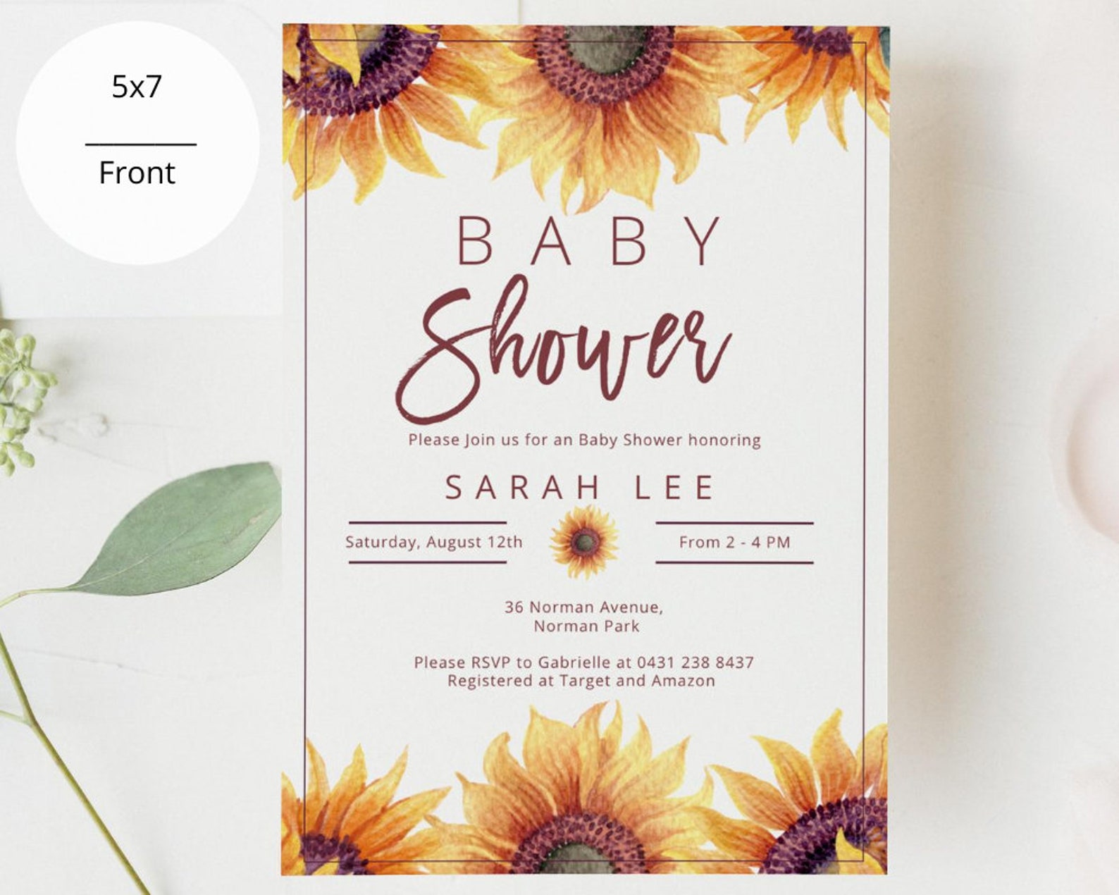 Sunflower Baby Shower Invitation Floral Baby Shower | Etsy