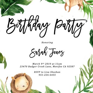 Jungle Birthday Party Invitation, Printable Birthday Party Invitations ...