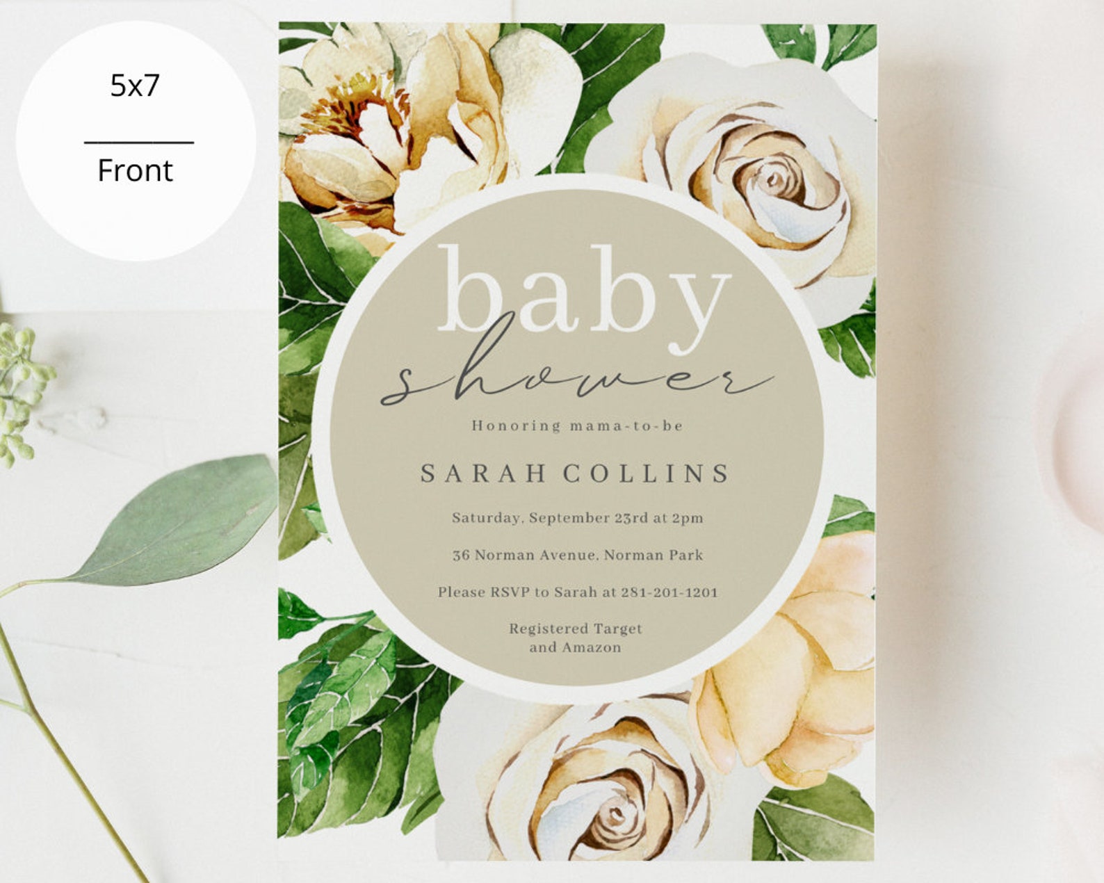 Spring Baby Shower Invitation Template White Floral Baby - Etsy