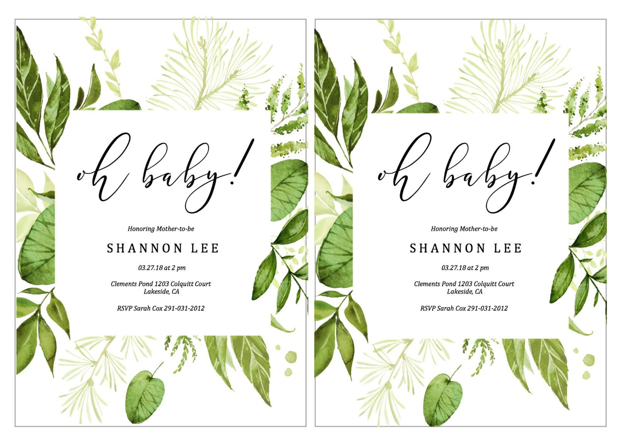 Greenery Baby Shower Invitation Oh Baby Baby Shower - Etsy