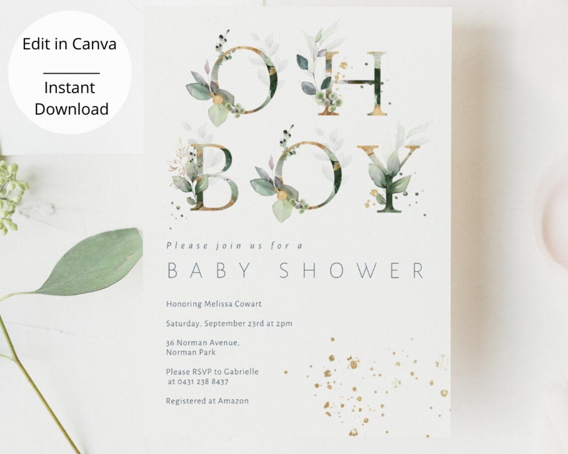 Greenery Baby Shower Invitation for a Boy Boy's Greenery | Etsy