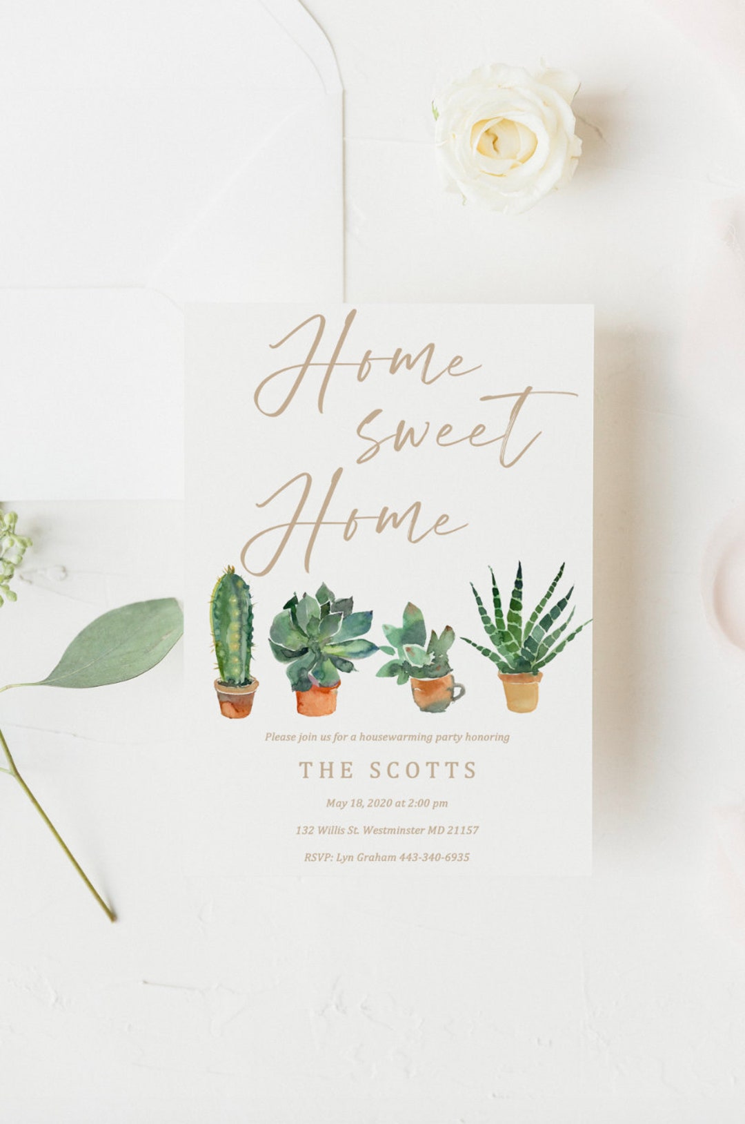 Home Sweet Home Invitation, Housewarming Party Invitation, Greenery ...