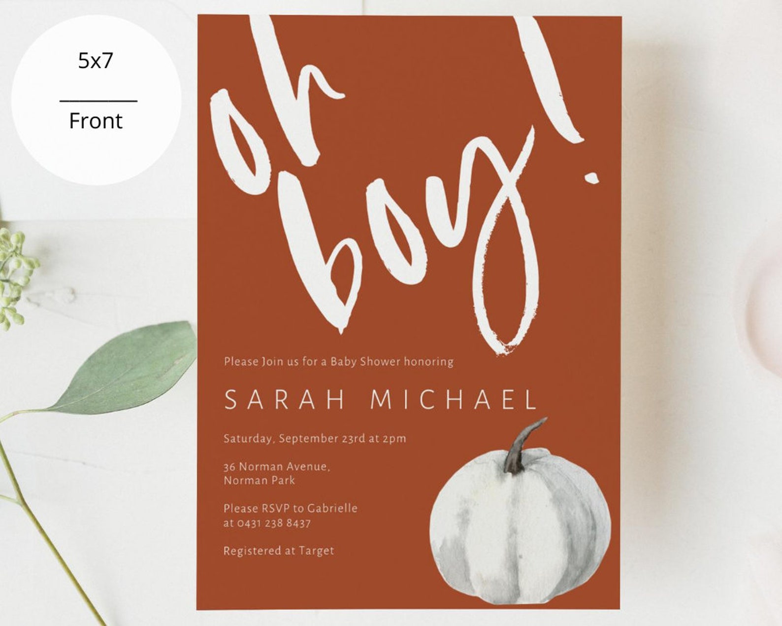 Orange Baby Shower Invitation Oh Boy Baby Shower Invite Fall | Etsy
