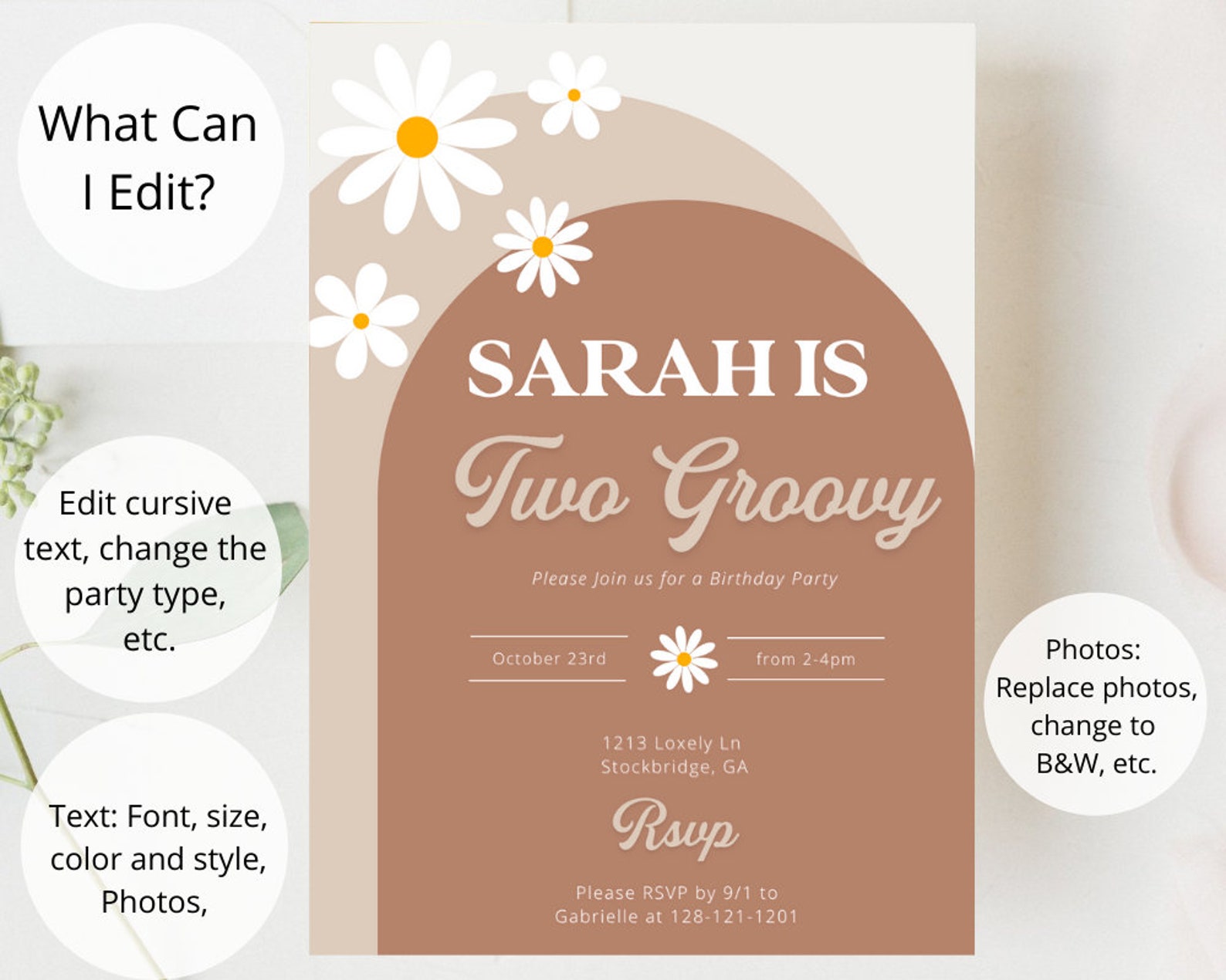 Retro Daisy Birthday Party Invitation Editable Two Groovy | Etsy