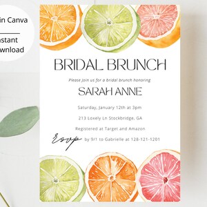 Citrus Bridal Shower Brunch Invitation, Simplistic Summer Invitation ...