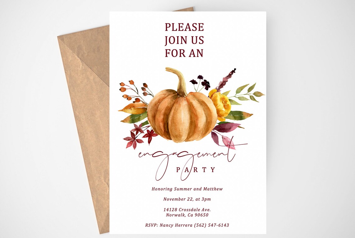 Printable Fall Engagement Invitation Pumpkin Engagement Party - Etsy