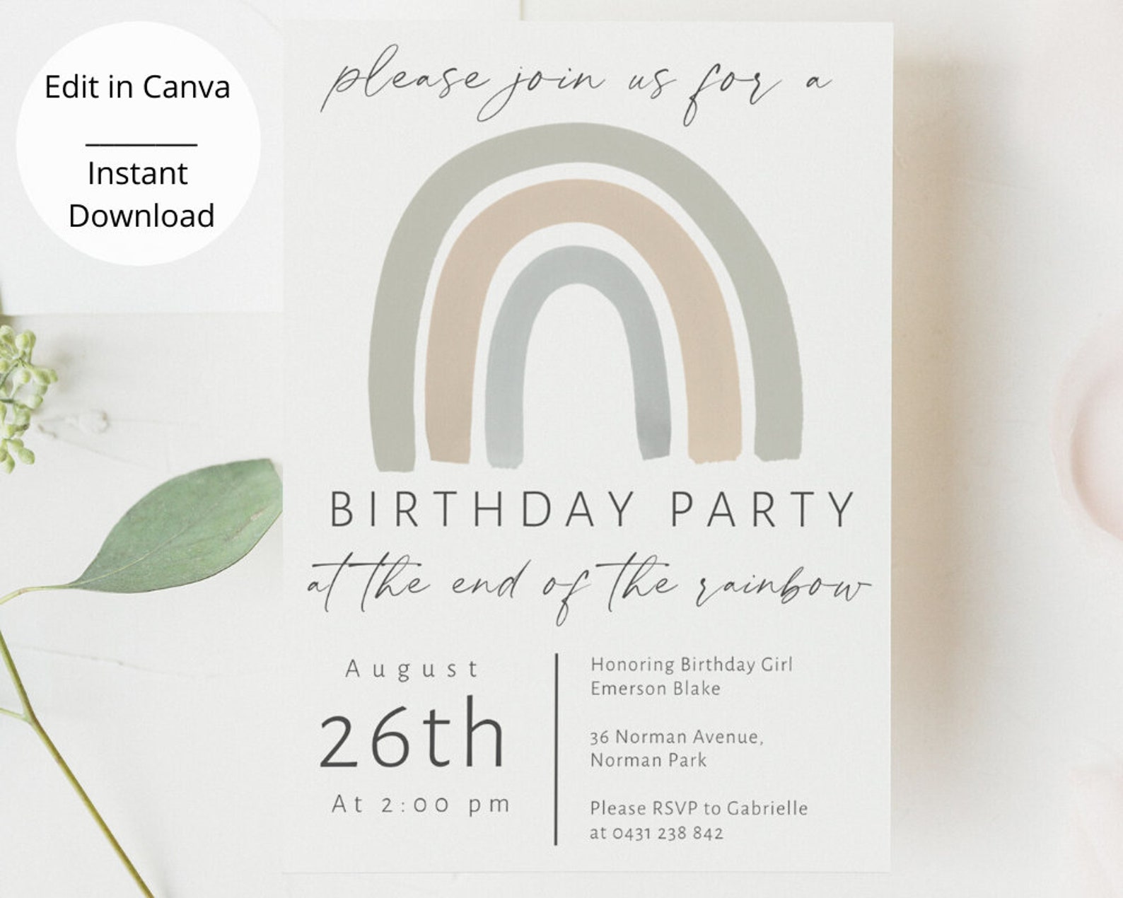 Muted Rainbow Birthday Party Invitation Baby Boy's First | Etsy