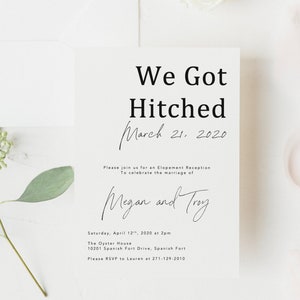 We Got Hitched Elopement Invitation, Elopement Reception Invitation, We ...
