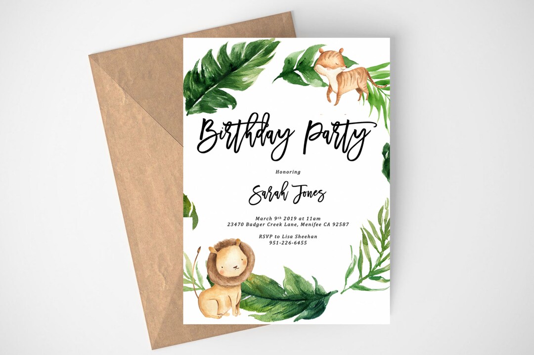 Jungle Birthday Party Invitation, Printable Birthday Party Invitations ...