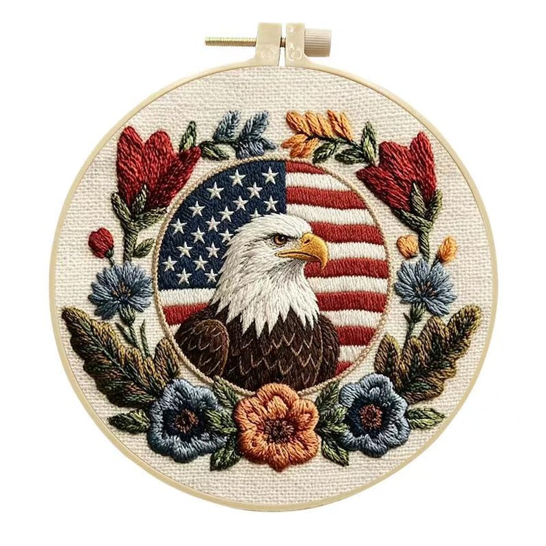 Eagle Garland Embroidery Kit: Beginner Crewel Design With Maple Leaf ...