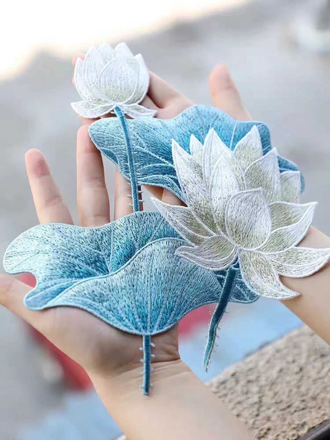 Colorful Lotus Iron on Patch /lotus and Leave Embroidered Patches ...