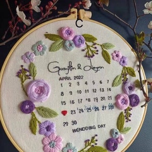 Custom Wedding Date Embroidery Kit: DIY Floral Garland, Beginner Crewel ...