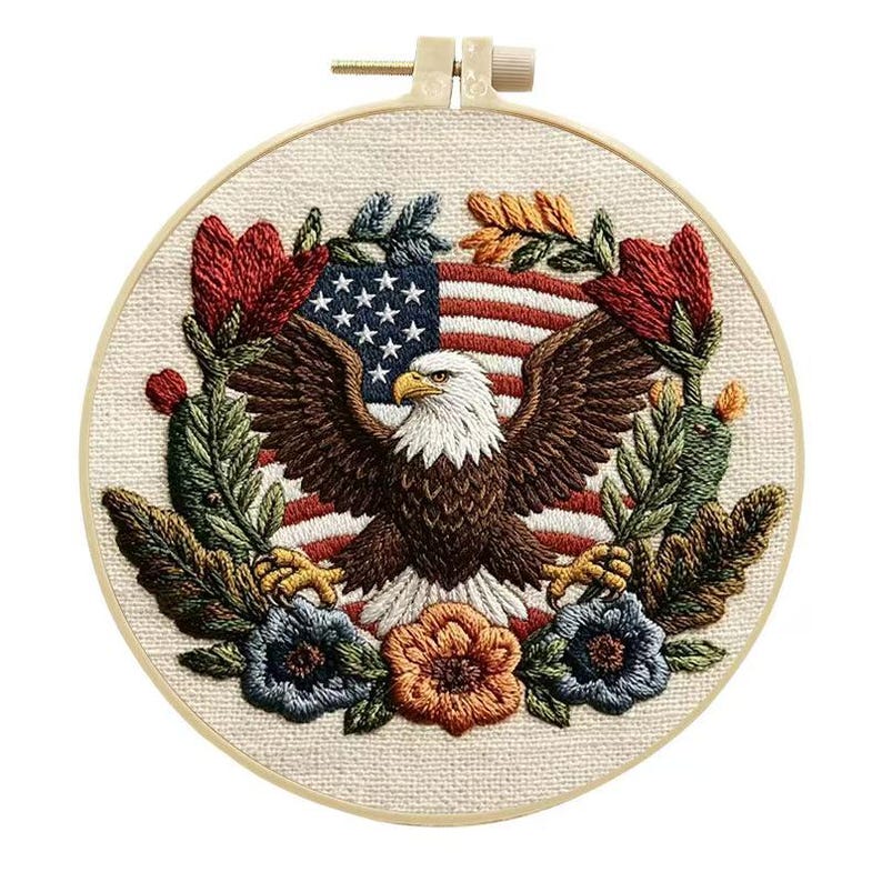 Eagle Garland Embroidery Kit: Beginner Crewel Design With Maple Leaf ...