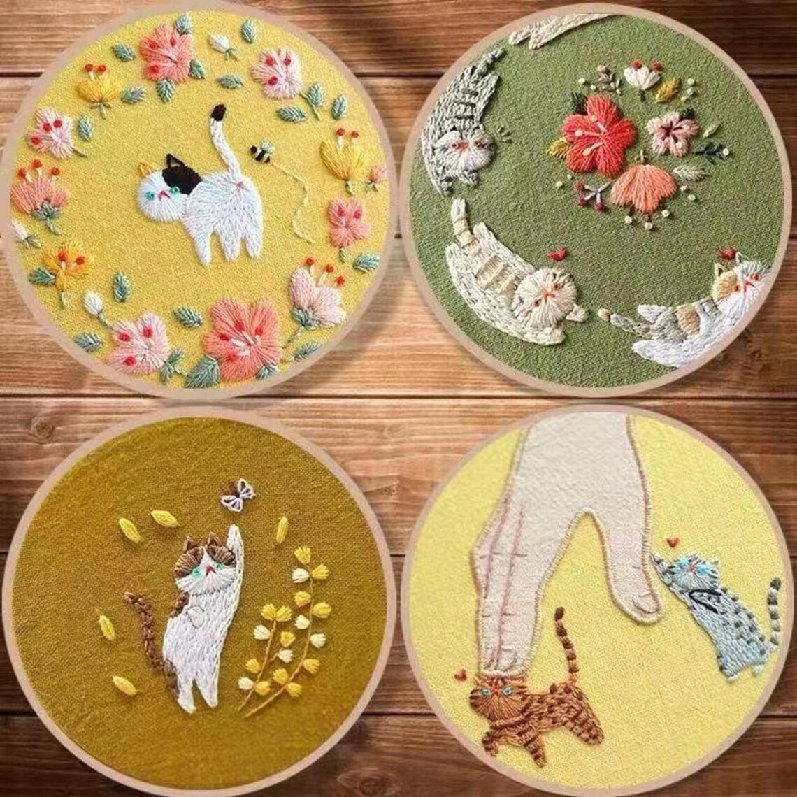 Cute Cat Embroidery Kitcute Cat Flowers Embroidery Kit cat - Etsy