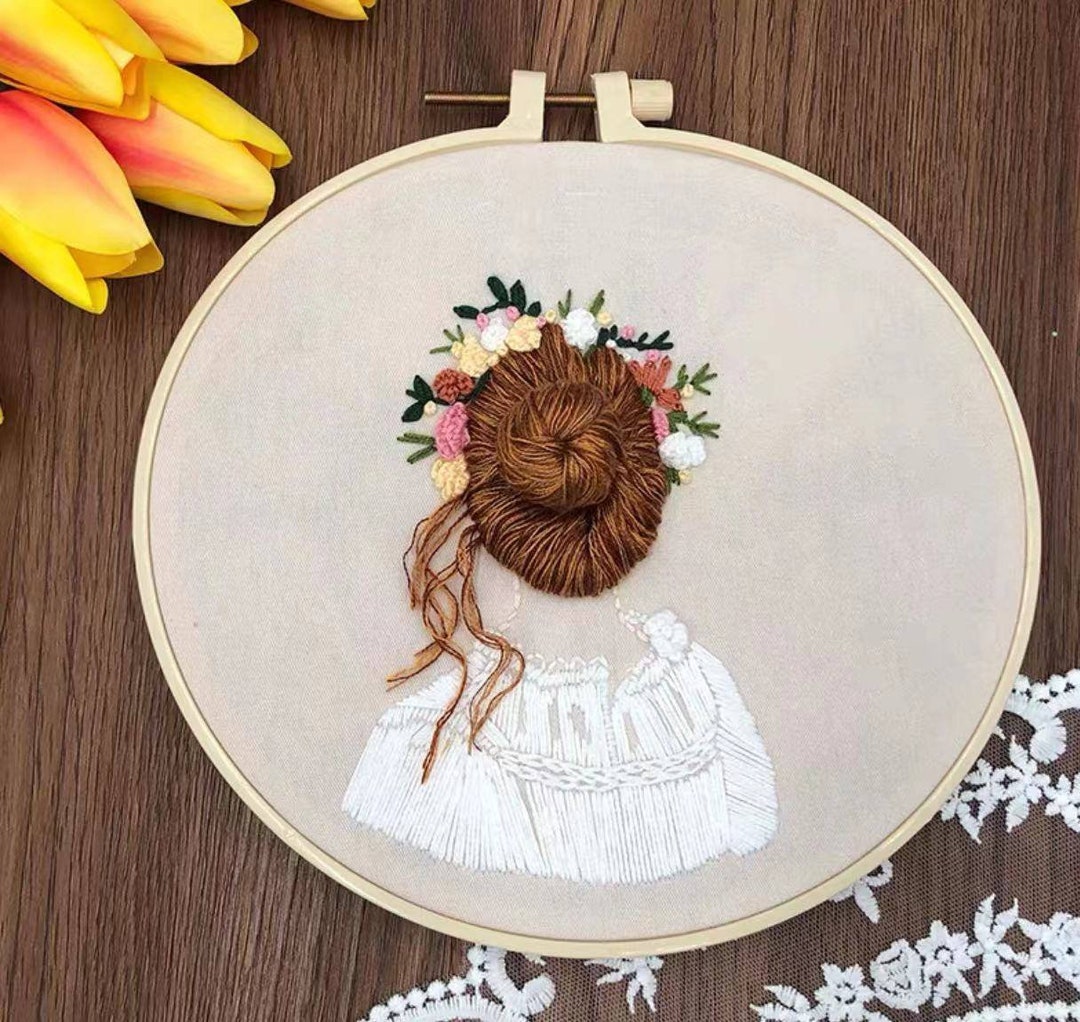 Pretty Girl Head Embroidery Kit,girl Hair Embroidery Kit,beauty Girl ...