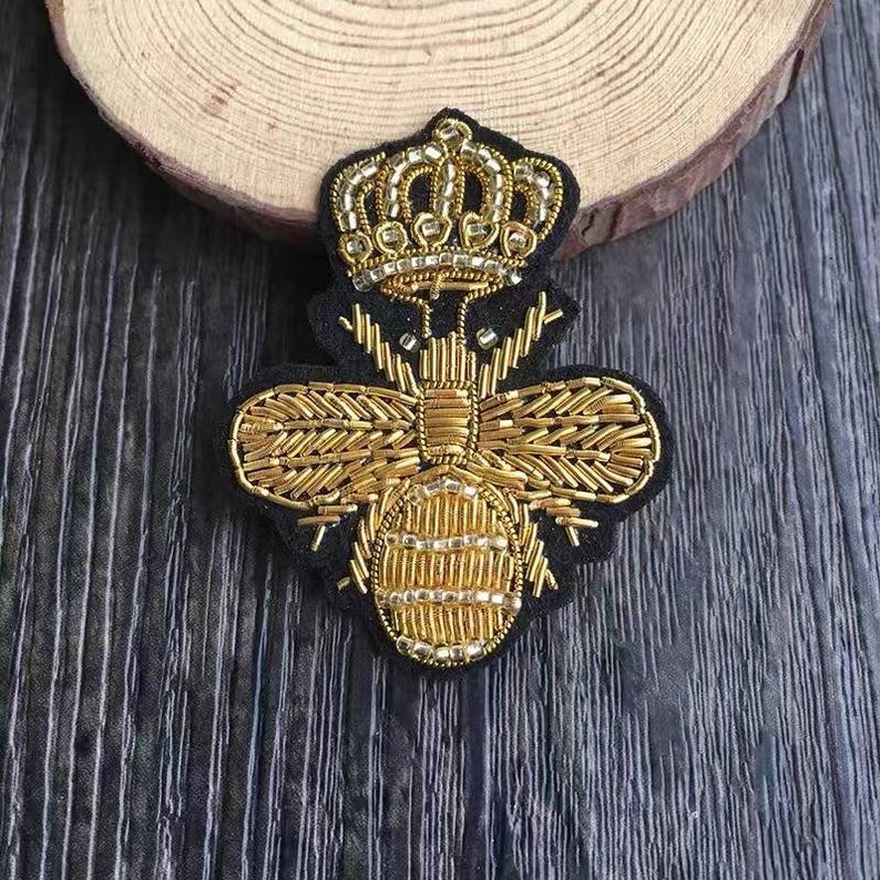Crown Bee Iron on Patch gold Mini Queen Bee Patch animal - Etsy