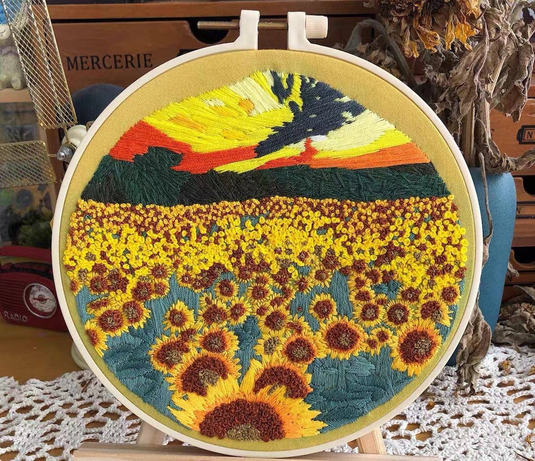 3D Floral Sunflower Embroidery Kit, Garden and House Embroidery Kit ...