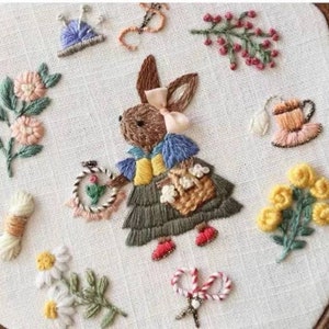 3D Rabbit Embroidery Kit,flower Rabbit Embroidery,animal Embroidery Kit ...