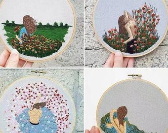 Beautiful Girl Embroidery Kit,female Embroidery Kit, Girl Hairs ...