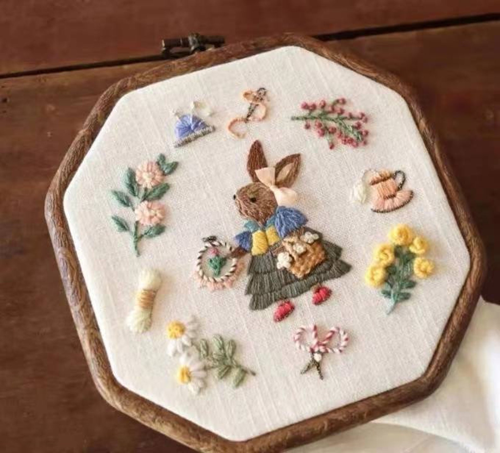 3D Rabbit Embroidery Kitflower Rabbit Embroideryanimal - Etsy