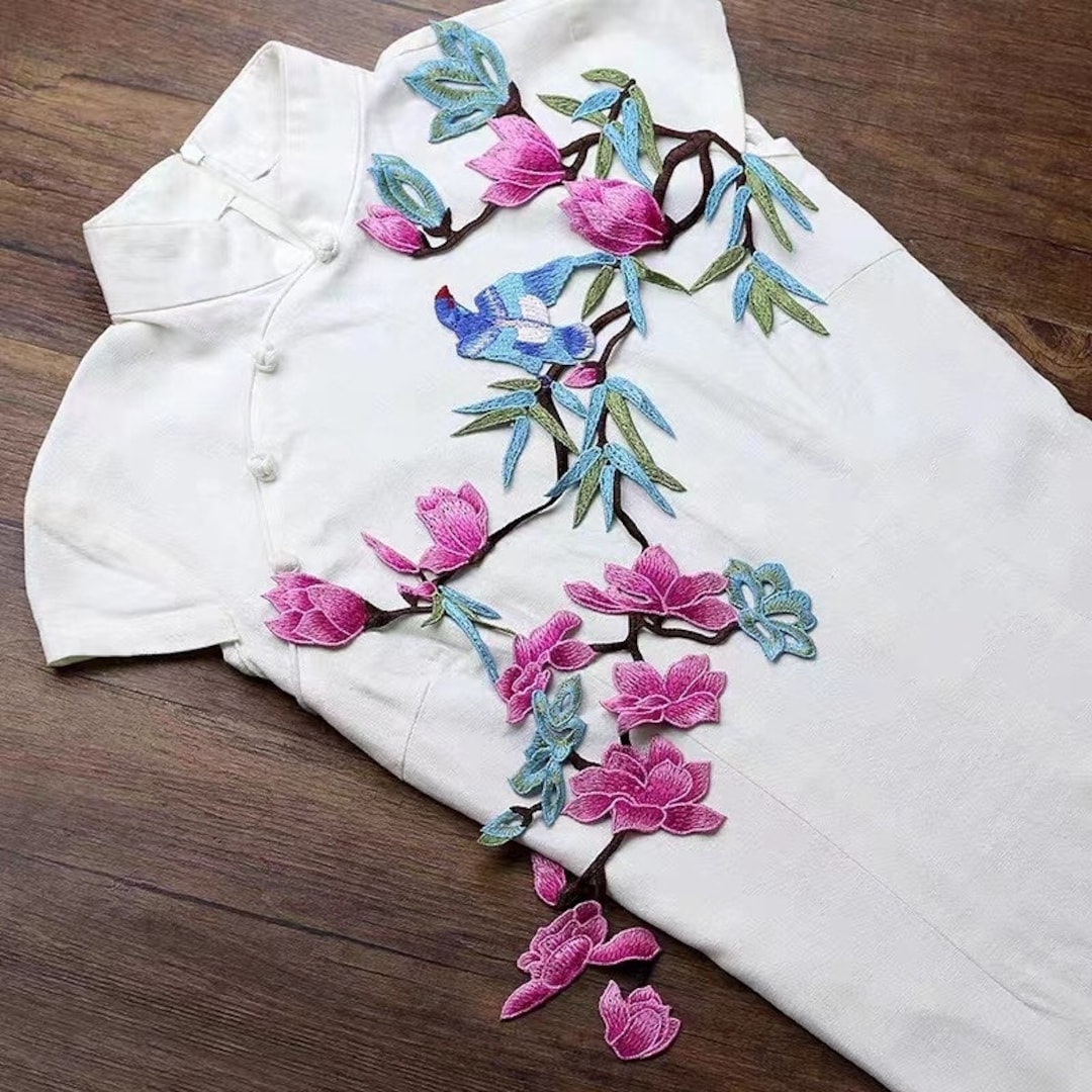 Magnolia and Bird Iron on Patch /bamboo and Flower Patch /magnolia Sew ...