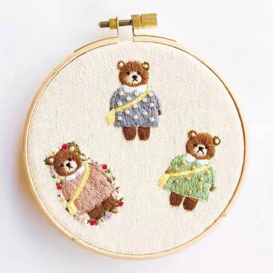 3D Cute Bear Embroidery Kit,liter Bear Embroidery,bear Embroidery Kit /litter Bear Modern Crewel ...
