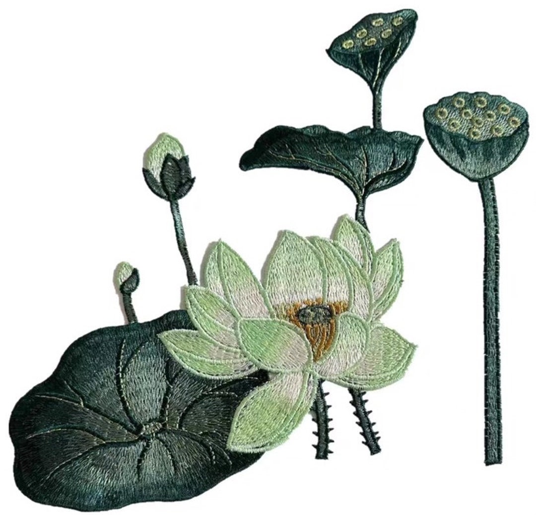 Green Lotus Iron on Patch /lotus and Leave Iron on Patch /lotus ...