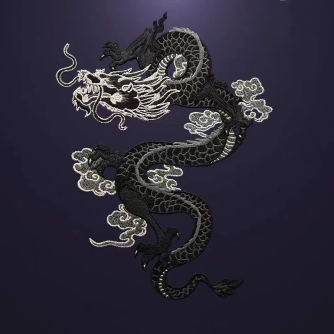 DIY Dragon Iron on Patch /black and Blue Dragon Embroidered Patches ...