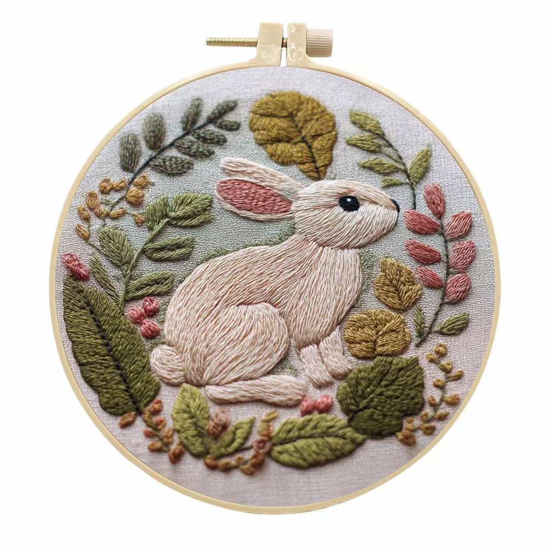 3D Cute Rabbit and Plant Embroidery Kit,froest Pine Tree Embroidery ...