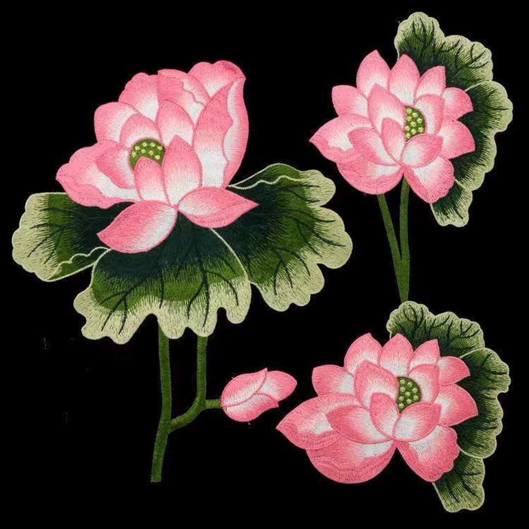 Three Style Lotus Iron on Patch /lotus Leave Patch ,lotus Embroidered ...