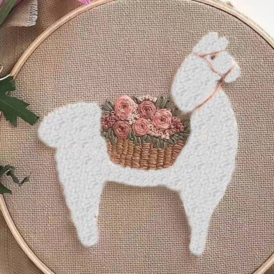 3D Alpaca and Garland Embroidery Kit,alpaca Rose Embroidery,cute Alpaca ...